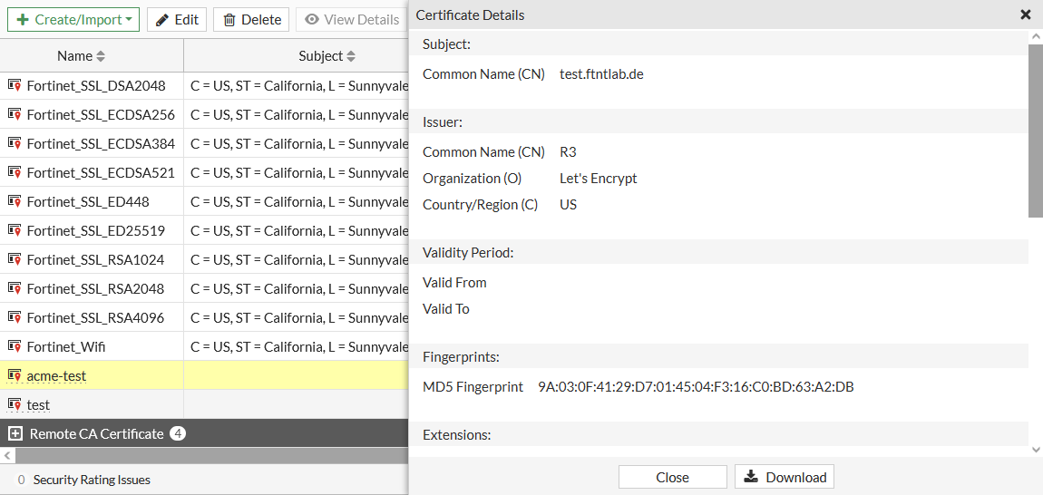 Automatically provision a certificate | FortiGate / FortiOS 7.0.14 | Fortinet Document Library